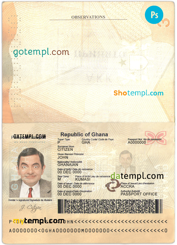 Ghana Passport Fake Template In PSD Format Fully Editable With All Ghana Passport Fake Template In PSD Format Fully Editable With All