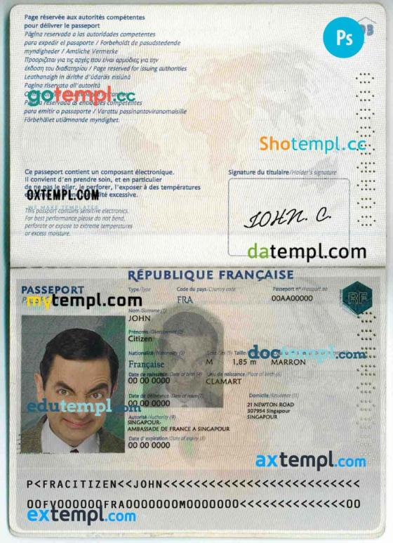 France passport psd files, editable scan and snapshot sample, 2 in 1 ...