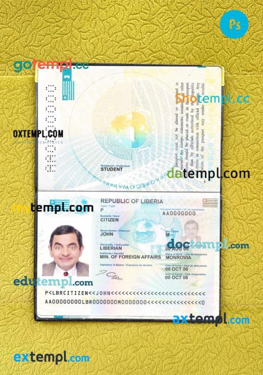 Liberia passport psd files, editable scan and snapshot sample, 2 in 1 ...