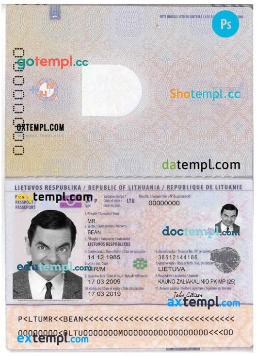 Lithuania passport editable PSD files, scan and photo look templates, 2 ...
