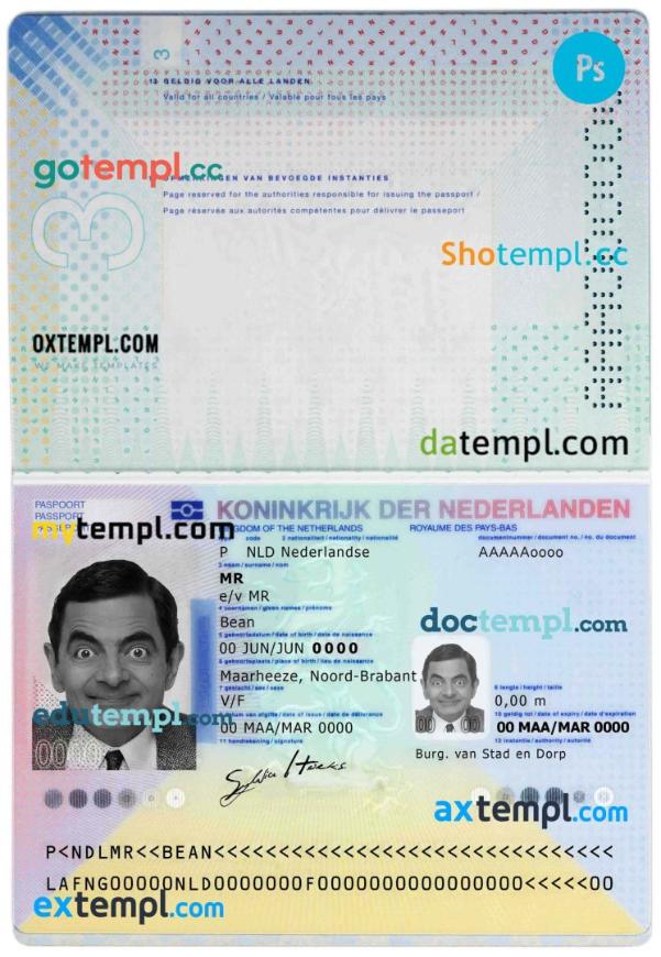Netherlands passport editable PSD files, scan and photo look templates ...