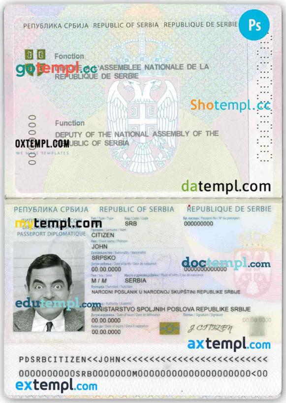 Serbia diplomatic passport editable PSD files, scan and photo look ...