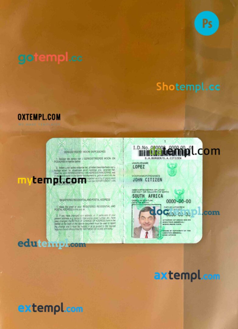 South Africa ID card editable PSD files, scan and photo taken image, 2 ...