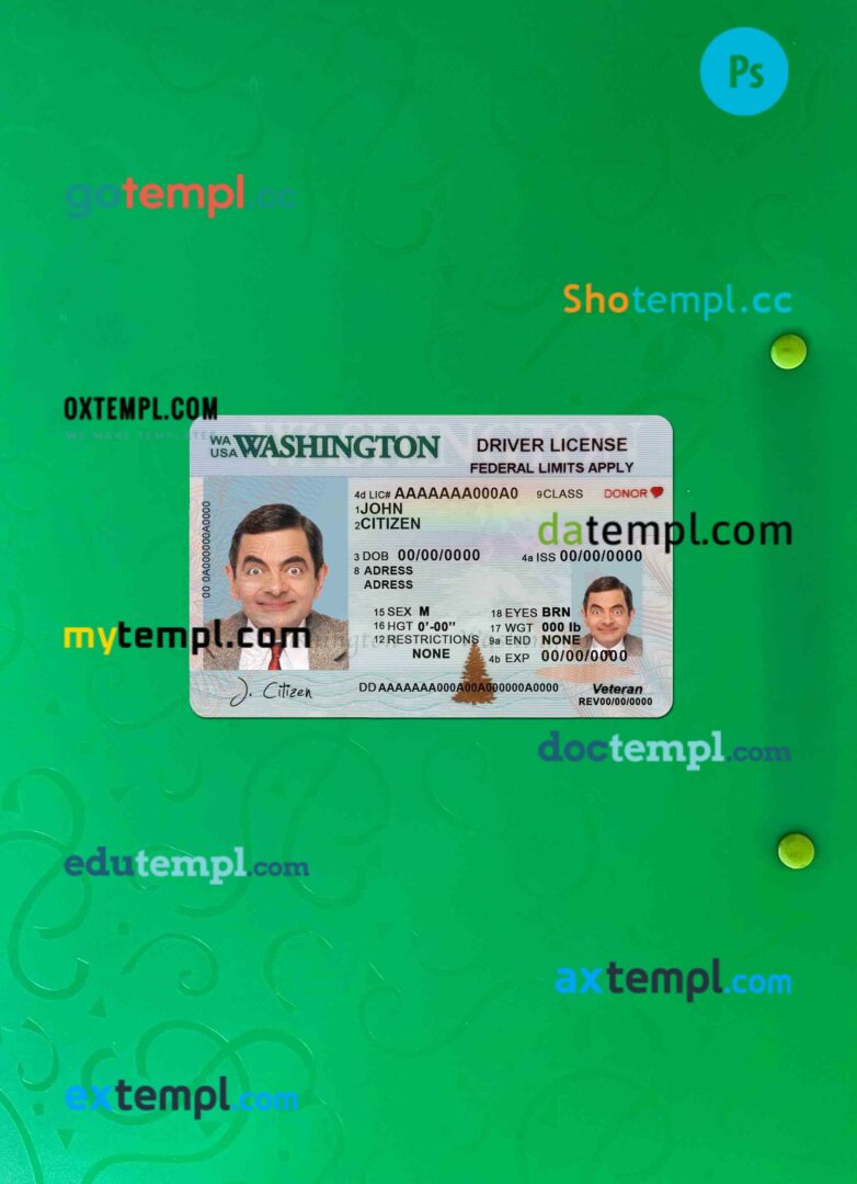 USA Washington driving license PSD files, scan look and photographed ...